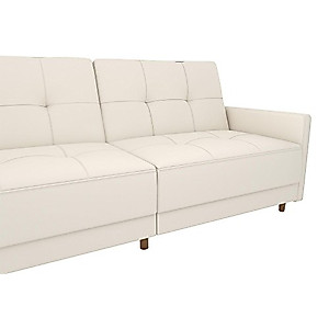 DHP Andora 76 Inch Futon Sofa Bed in Faux Leather, Modern Upholstered Couch Sleeper with Button Tufted Back and Seat, White