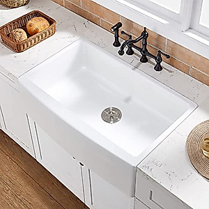 VAPSINT 33 Inch White Farmhouse Sink,Ceramic Apron Front Fireclay Sink Handcrafted Single Bowl Farmhouse Kitchen sink Undermount Porcelain Farm Sink