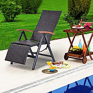 Tangkula Adjustable Chaise Lounge Chair Folding Reclining Beach Yard Pool Rattan Chair