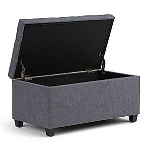 SIMPLIHOME Sienna 34 inch Wide Rectangle Lift Top Storage Ottoman Bench in Slate Grey Tufted Linen Look Fabric, Footrest Stool, Coffee Table for the Living Room, Bedroom and Kids Room, Traditional