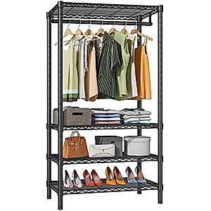 VIPEK V1S Wire Garment Rack 4 Tiers Heavy Duty Clothes Rack for Hanging Clothes Large Clothing Rack Freestanding Closet with Hanging Rod, 35.4'' L X 15.7'' W X 70.9'' H, Max Load 500LBS, Black