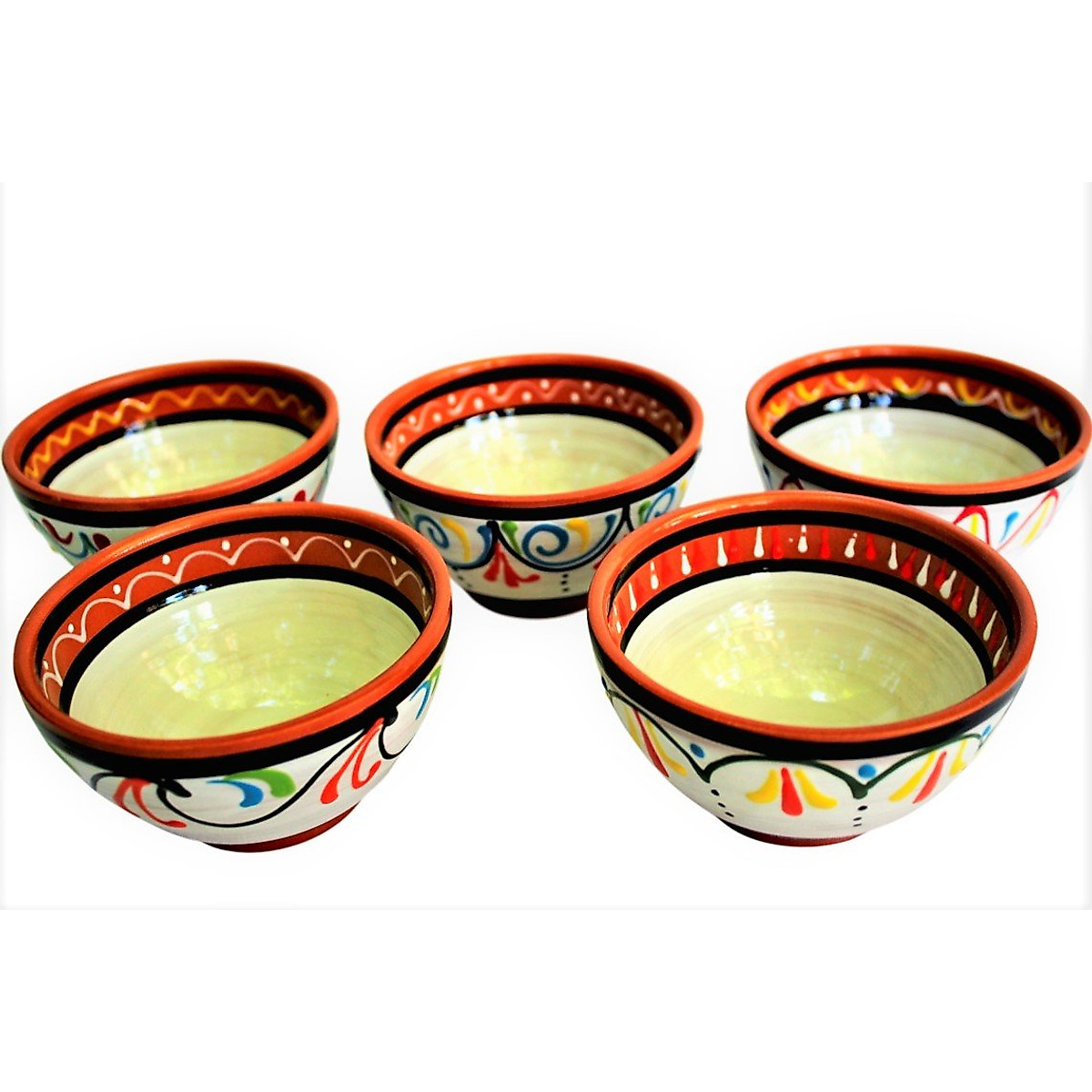 Cactus Canyon Ceramics Salsa Bowls - Spanish Terracotta White Decor - Small Serving Bowl (European Size), Festive Dinnerware 5 Piece Set - Dishwasher & Microwave Safe