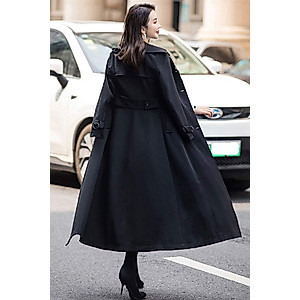 ebossy Women's Double Breasted Duster Trench Coat Slim Full Length Maxi Long Overcoat (X-Small, Black)