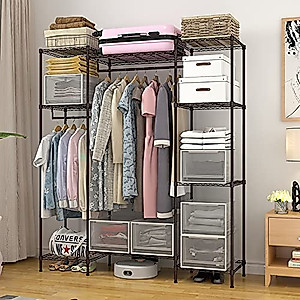 Clothing Rack with Shelves,Large Heavy Duty Wire Garment Rack,Adjustable Clothes Racks for Hanging Clothes,74x 18x 78.4Inches,Metal Rack for Bedroom (Diameter 19mm,Horizontal/L Shape Combination)