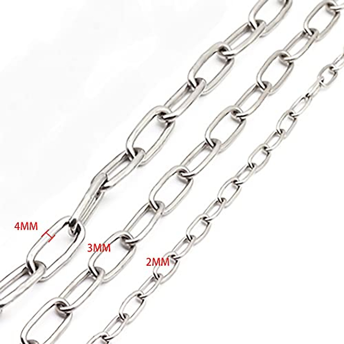 Stainless Steel Safety Chains 20in (L) x 3MM (T) Long Link Chain Rings Light Duty Coil Chain for Hanging Pulling Towing (3mm*50cm-1 Pack)