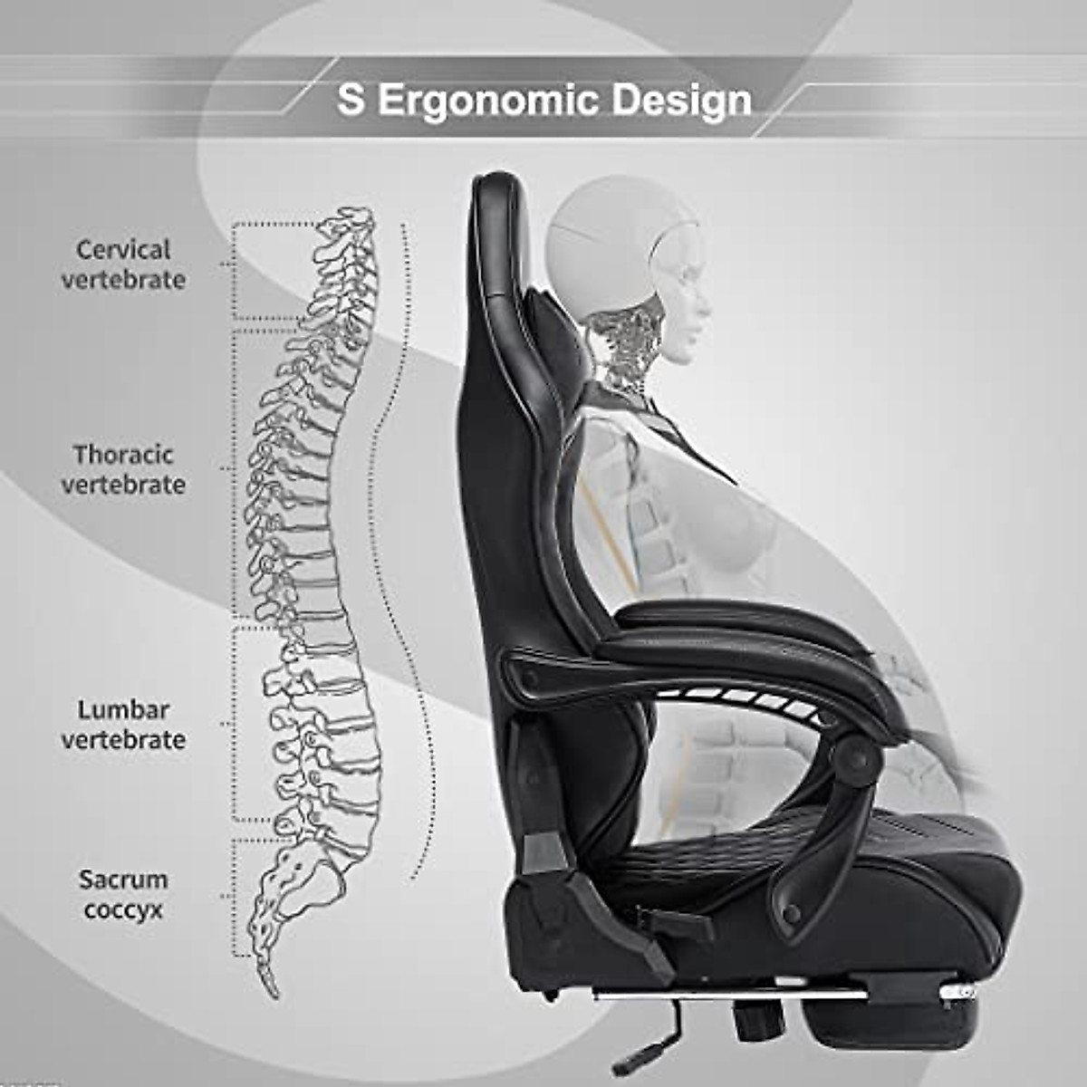 Blue Whale Massage Gaming Chair for Adults, 350LBS Office Chair with Retractable Footrest, Adjustable Armrest, Classic PU Leather Big and Tall Ergonomic Computer Chair