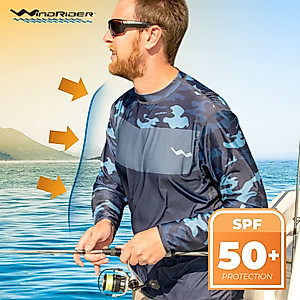 UPF50+ Long Sleeve Fishing Shirts for Men - Vented Sides, Light Weight, Wicking Grey Camo