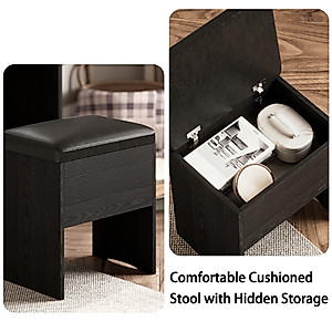 IRONCK Vanity Desk with LED Lighted Mirror & Power Outlet, Makeup Table with Drawers & Cabinet,Storage Stool,for Bedroom, Black