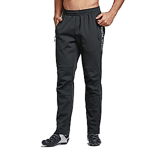 BALEAF Men's Fleece Lined Pants Winter Running Cycling Pants Cold Weather Mountain Bike Windproof Bicycle Gear Black M