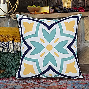 BOYSUM Set of 4 Outdoor Pillows Cover Waterproof Throw Pillow Covers Boho Cushion Cover for Patio Furniture 18x18 Inches Yellow