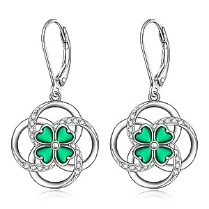 Shamrock Earrings for Women St Patricks Day Four Leaf Clover Earrings Dangle Sterling Silver 925 Celtic Knot Irish Shamrock Green Lucky Jewelry Gifts