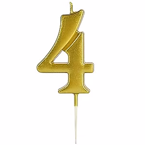 MR.FOAM Number Candle 4,Number 4 Gold Happy Birthday Candles for Cake,Premium Glitter Zero Cake Topper Decoration for Any Celebration Party Wedding Anniversary Decoration for Kids Women or Men (4)