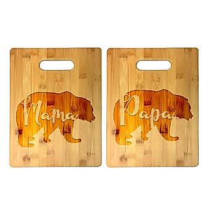 Parent Bear Negative Space Text Silhouette Mother's Day Laser Engraved Bamboo Cutting Board - Wedding, Housewarming, Anniversary, Birthday, Christmas, Gift (Mama & Papa Bear)