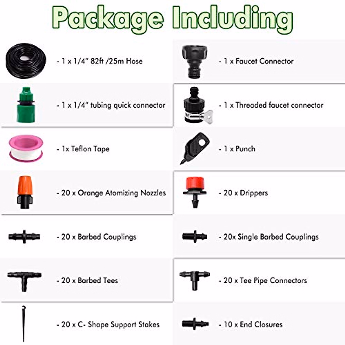 156Pcs Drip Irrigation Kit, Garden Irrigation System, Automatic Garden Watering System with Adjustable Dripper 82ft 1/4" Blank Distribution Drip Irrigation tubing, Garden, Flower Bed, Patio, Lawn