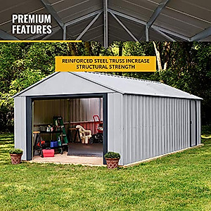 Arrow Shed 12' x 17' Murryhill Garage Galvanized Steel Extra Tall Walls Prefabricated Shed Storage Building, 12' x 17', Flute Gray