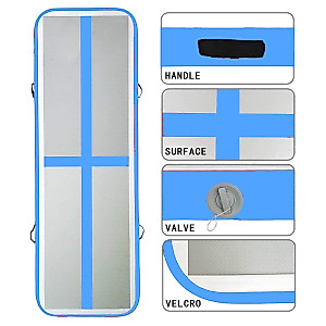 10ft/13ft/16ft/20ft/23ft/26ft Inflatable Gymnastics Mat Tumbling Mat Air Track Floor Mats with Electric Air Pump for Home Use/Training/Cheerleading/Beach/Park and Water (Blue, 16ftX3.3ftX4inch)