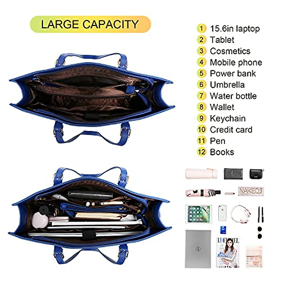 LOVEVOOK Laptop Bag for Women, Fashion Computer Tote Bag Large Capacity Handbag, Leather Shoulder Bag Purse Set, Professional Business Work Briefcase for Office Lady, 2PCs, 15.6-Inch, Dark Blue