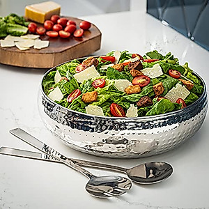 Salad Bowl and Serving Utensils - Hammered Detailing - Stainless Steel - Luxurious Serving Bowls By Colleta Home (12" Hammered Salad Bowl)