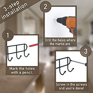 Tibres - Farmhouse Coffee Cup and Mug Rack Door or Wall Mounted - Rustic Kitchen Utensil Rack with Hooks for Spoon Spatula and Towel - Small Cup and Mug Holder - Metal Wire Hanger - Black - Set of 2