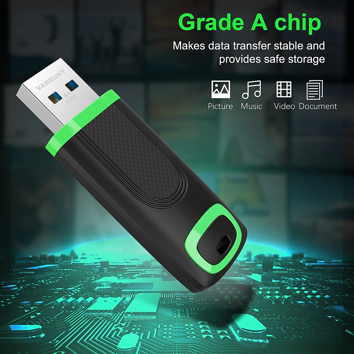 Vansuny 128GB USB 3.1 Flash Drive - 350MB/s, Super Speed Solid State USB Drive USB3.1 Gen 2 Thumb Drive USB Memory Stick Thumb Drive Jump Drive Pendrive