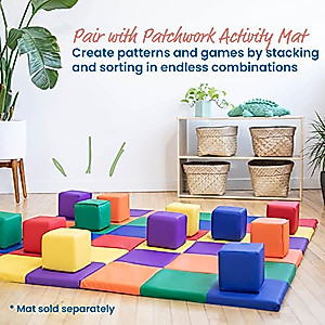 ECR4Kids SoftZone Patchwork Toddler Building Blocks, Foam Cubes, Assorted, 12-Piece