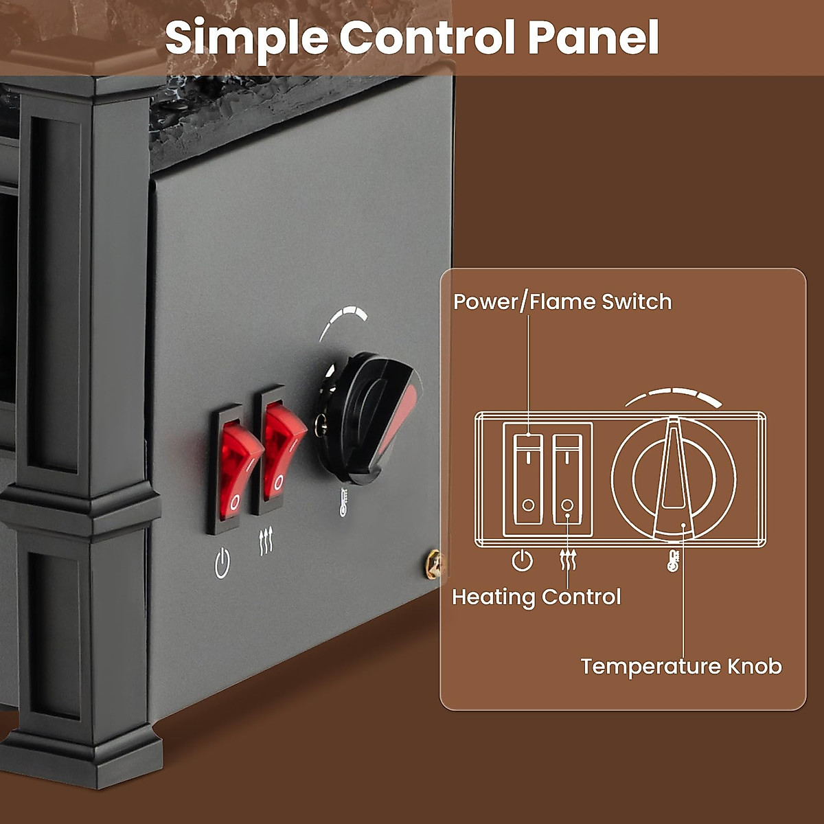 Tangkula 20” Electric Fireplace Log Set Heater with Adjustable Temp, Overheating Protection, Realistic Birch Wood Ember Bed, Infrared Quartz Electric Fireplace Insert for Home & Office Decor, 1500W