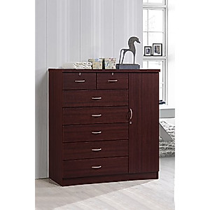 Hodedah 7 Drawer Jumbo Chest, Five Large & Two Smaller Drawers with Two Lock, Hanging Rod, and Three Shelves | Mahogany, 17.76" D X 47.24" W X 48.39" H