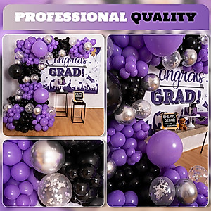 ALL-IN-1 Purple and Black Balloons Garland & Arch Kit – Small and Large Purple Black and Silver balloons – Party Decorations & Supplies for Graduation Birthday Retirement Halloween – Wednesday