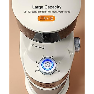 boly Electric Burr Coffee Grinder, Adjustable Burr Mill Coffee Bean Grinder with 18 Grind Settings, Burr Coffee Grinder for Espresso, Drip Coffee and French Press, White