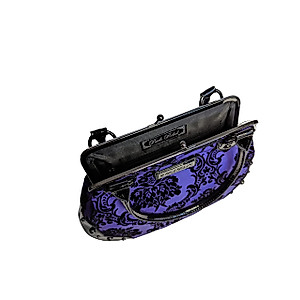 Rock Rebel Mistress Black on Royal Purple Handbag Violet Victorian Damask Retro Kisslock Purse