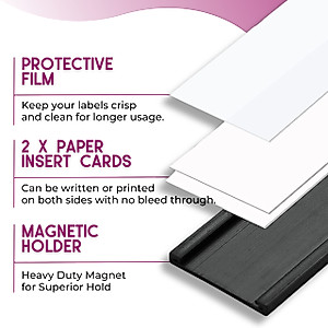 Availey 40 Pack Magnetic 'C' Channel Label Holders for Metal Racks and Shelves with Protective Films and Replacement Strips 4" x 1.6"