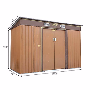JAXPETY 4.2' x 9.1' Outdoor Storage Shed Garden Shed Utility Tool Storage House Backyard Lawn Building with Sliding Door, Brown