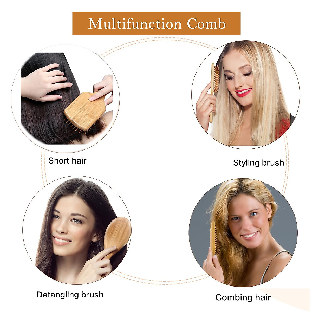 VICKYLEE Natural Wooden Hair Combs set 2 in 1 Bamboo Bristle Detangling Hairbrush for Elderly Adults,Man,Woman Reduce Frizz, Massage Scalp for Straight Curly Wavy Dry Wet Thick or Fine Hair