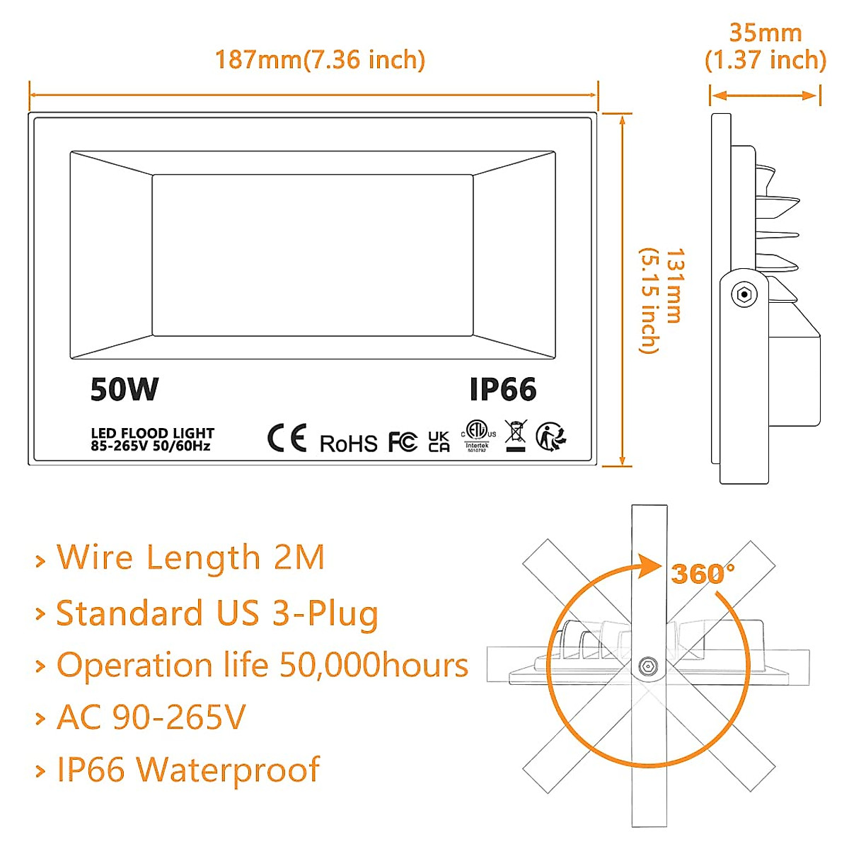 MELPO Led Flood Light 500W Equivalent, RGBW Led Outdoor Lights Colored Floodlight with Remote,50W,5000ML 2700K,120 Colors, Timing, Dimmable, Custom Modes, Landscape Lighting (2 Pack)