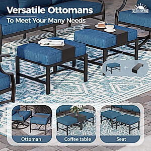 SUNSHINE VALLEY 6 Piece Metal Outdoor Patio Furniture Set with Firepit Table, Patio Conversation Set 3-seater Sofa, 2 Swivel Chair, 2 Ottoman with 5.75" Thick Cushion, Black Backyard Furniture, Blue-2
