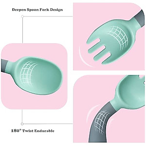 CocoMeiwei Toddler Utensils,Baby Silicone Spoon and Fork Set with Bendable Handle for Kids Self-feeding Learning,BPA Free Toddler Flatware 4 Pieces