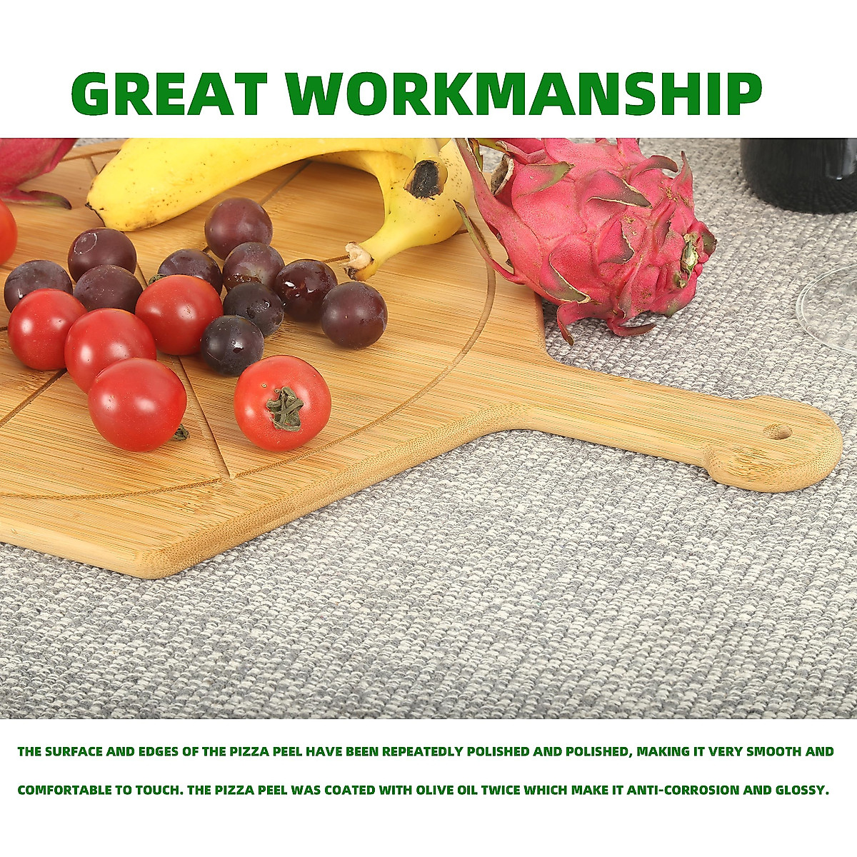 YOUYIXUN Pizza Peel 12 inch,Double Sided Wooden Pizza Paddle Spatula Oven Accessory,Bamboo Pizza Board with handle,Wood Cutting Board for Cheese Bread Fruit Vegetables