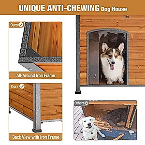 Dog House for Small to Large Sized Dogs - Indoor Outdoor Doghouse Puppy Shelter with Elevated Floor, Durable Waterproof Dog Kennel, Dog Home with Iron Frame - Anti Bite