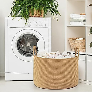 Storage Basket XXXLarge Cotton Rope Blanket Basket 22" x 22" x 14" Baby Laundry Basket with Handle, Woven Toy Basket Big Basket Soft Nursery Cube Bin, Durable Hamper for Living Room Brown