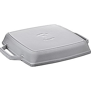 Staub 40511-729 Grill & Frying Pan Pure Grill Pan, Square, Gray, 9.1 inches (23 cm), Double Handed, Cast Iron, Enamel, Induction Compatible