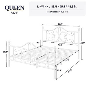 Allewie Queen Size Bed Frame with Headboard,Metal Bed Frame with Butterfly Pattern Design Headboard & Footboard,No Box Spring Needed,Easy Assembly,White