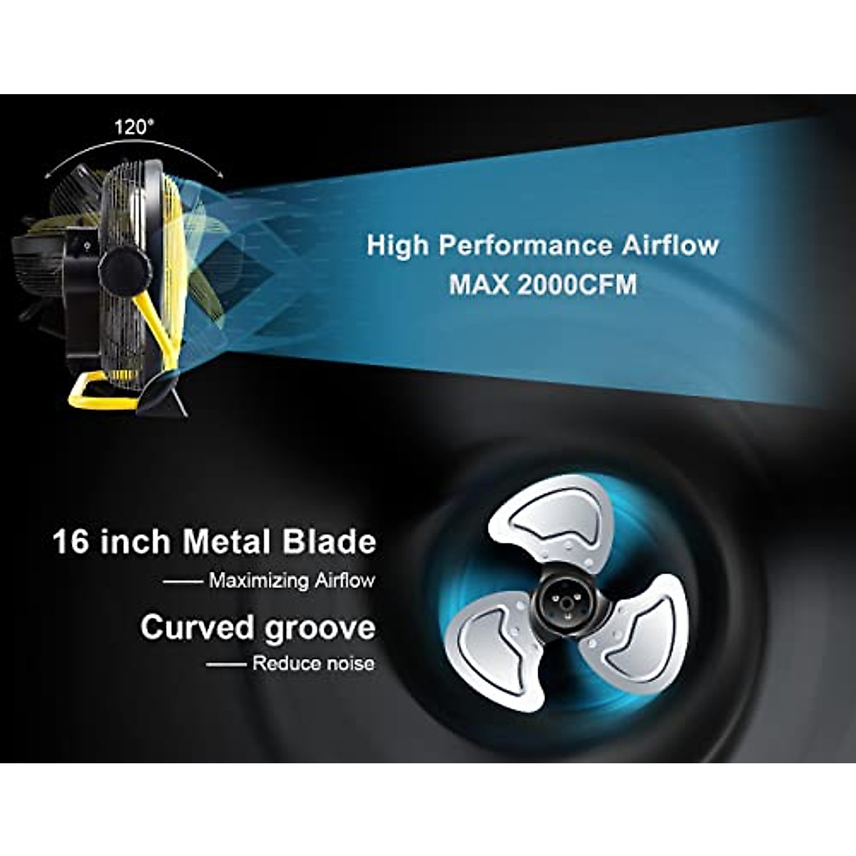 Geek Aire Rechargeable Outdoor High Velocity Camping Floor Fan, 16” Portable Battery Operated Fan with Metal Blade for Garage Barn Gym Camp, Cordless Industrial Fan, Camping Gear Accessories