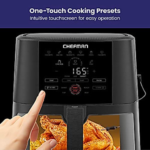 Chefman Air Fryer 8 Qt with Probe Thermometer, 8 Preset Functions, 1-Touch Digital Display Compact Cooker, Extra Large Nonstick Square Air Fryer Basket with Window, Dishwasher-Safe Parts, Black