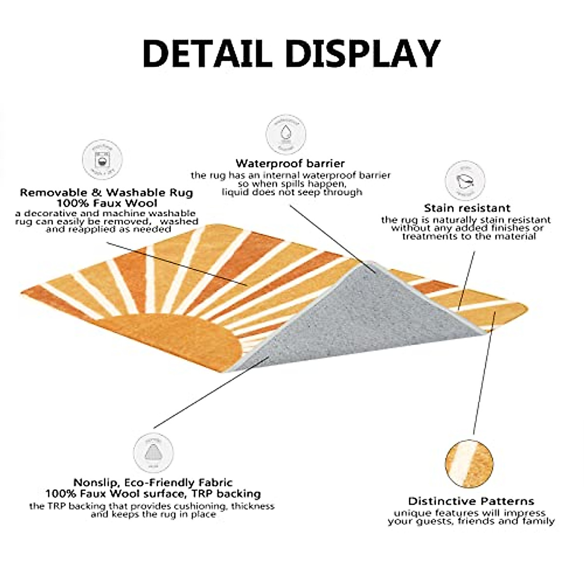 Lahome Boho Sun Print Area Rug - 3x5 Small Washable Rug Modern Abstract Non-Slip Accent Distressed Throw Rugs Floor Carpet for Bedrooms Living Laundry Room entryway Rug (3'x5', Rainbow Sun)