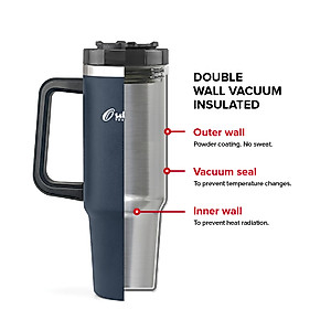 OUTDOORS PROFESSIONAL OUTD9058 40-Oz. Stainless Steel Double-Walled Insulated Tumbler with Straw (Navy Blue)