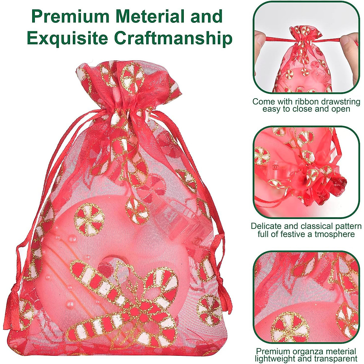 GoClimber 50 PCS 4x6 Inches Mixed Color Christmas Organza Gift Bags with Drawstring, Jewelry Candy Bags for Christmas