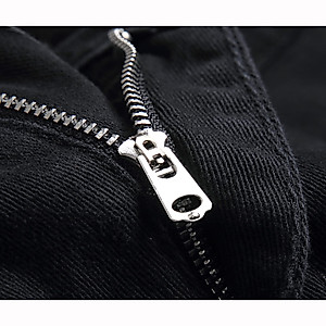 Black Jeans for Men Stretch Skinny Multi Pockets Slim Fit Elastic Jeans Comfort Tapered Leg Cargo Pencil Denim Pants, Black, 34