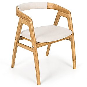 COSTWAY Bamboo Accent Chair, Modern Painted Bamboo Leisure Chair w/Comfy Fiber Cushion, Curved Backrest, Solid Legs, Upholstered Armchair for Living Room, Bedroom, Dining Room, Natural (1)
