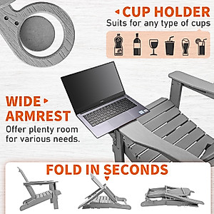 OLYMSOLD Folding Adirondack Chair Set of 2, Plastic Adirondack Chairs Wood Texture, Fire Pit Chairs for Outside, Weather Resistant Composite Adirondack Chair with Cup Holder