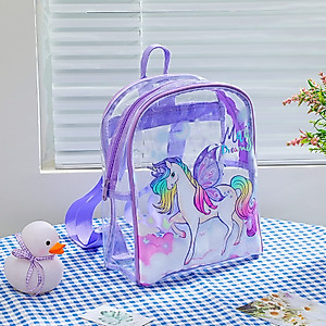 Unicorn Backpack See Through Backpack Unicorn Clear Bag Purple Clear Backpack Clear Mini Backpack Casual Daypacks Festival Bag for Girls